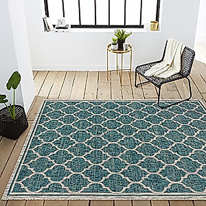 JONATHAN Y SMB109E-9 Trebol Moroccan Trellis Textured Weave Indoor Outdoor Area Rug Bohemian Modern Easy Cleaning Bedroom Kitchen Backyard Patio Non Shedding, 9 X 12, Teal/Gray