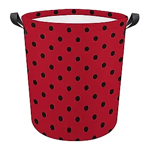Large Laundry Hamper, Bag, Red and Black Polka Dots Collapsible Laundry Basket Dirty Clothes Washing Bin for College Dorm, Family Essentials