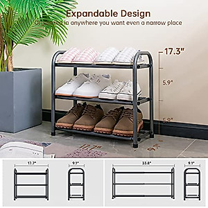 3-Tier Expandable Shoe Rack,Adjustable Shoe Shelf Storage Organizer Heavy Duty Metal Free Standing Shoe Rack for Entryway Closet Doorway (Gray)
