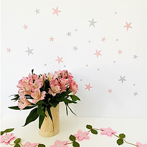 Stars Reusable Wall Decal - Pink & Grey (66 Pcs)| Pink Stars Wall Decal | Gray Stars Wall Stickers | Outer Space Birthday | Star Wall Decal | Pink Wall Decal