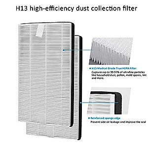 WOCASE F1 Advanced Allergen Reduction, Compatible with 3M Filtrete C01 T02 Room Air Purifier,H13 Medical Grade HEPA Replacement Filter, 2 Pack