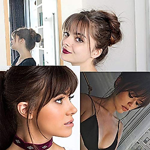 Clip in Bangs 100% Real Human Hair Bangs Dark Brown Bangs Hair Clip with Temple Clip on Bangs Hair Extensions for Women (Natural Black, Wispy Bangs)