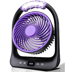FrSara 6" Rechargeable Camping Fan, Battery Operated Small Portable Fan with 3 Speeds & 6H Runtime LED, 360° Tiltable, USB Type-C Charging, Ideal for Outdoor, Travel, Camping, Home & Office, Purple