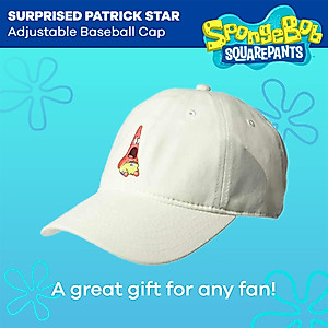 Spongebob Squarepants Dad Hat, Patrick Star Cotton Adult Baseball Cap with Curved Brim, White, One Size