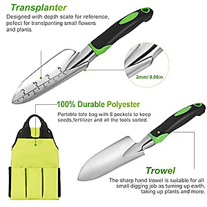 Mr Rabbi Garden Tools Set, 11 Piece Heavy Duty Gardening Tools for Gardening with Non-Slip Rubber Grip, Outdoor Hand Tools, Storage Tote Bag, Aluminum Garden Kit, Gardening Gifts for Men Women