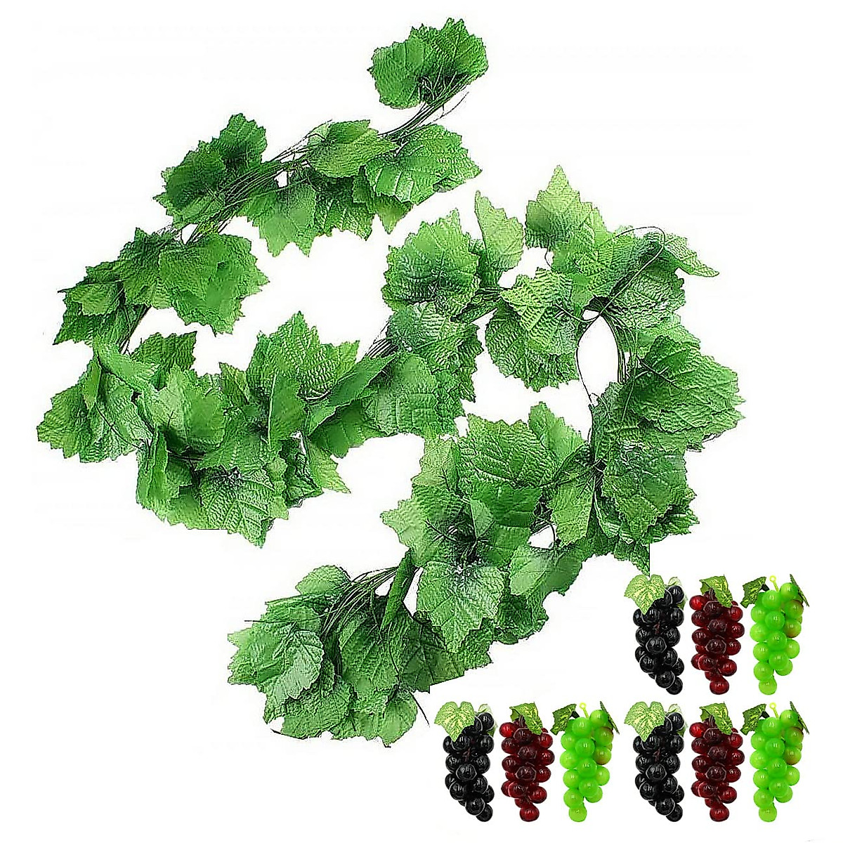 HECATY 12 Strands 90 ft Artificial Fake Grape Vines with 9 Strings Grapes, Hanging Plant Large Leaves Garland for Wedding Party Store Home Decor Indoor Outdoors
