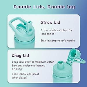 Mininoo Insulated Kids Water Bottle, 12 oz Stainless Steel Water Bottle Kids with Straw Lid and Chug Lid for Girls, Boys (Sky/Blue)