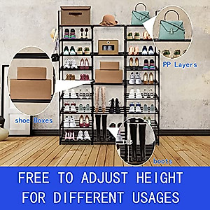 HOSTARME 9 Tiers Shoe Rack for Closet Entryway, Free Standing Racks Shelf Large Storge Organizer 50-55 Pairs and Boots with Versatile Hooks Hammer Bedroom Hallway, Black