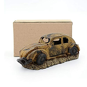 Boxtech Decorations for Aquarium, Aquarium Resin Ornament Decorations, Imitation Car Wreck for Air Bubble Stone Oxygen Pump Fish Tank