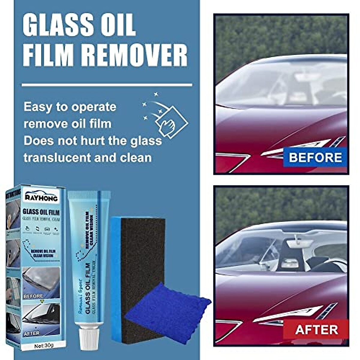 Car Glass Oil Film Cleaner, Car Cleaner Glass Oil Film Remover Windshields Cleaning Liquid, Universal Car Glass Polishing Degreaser Cleaner Oil Film Clean Polish Paste (3Pcs)