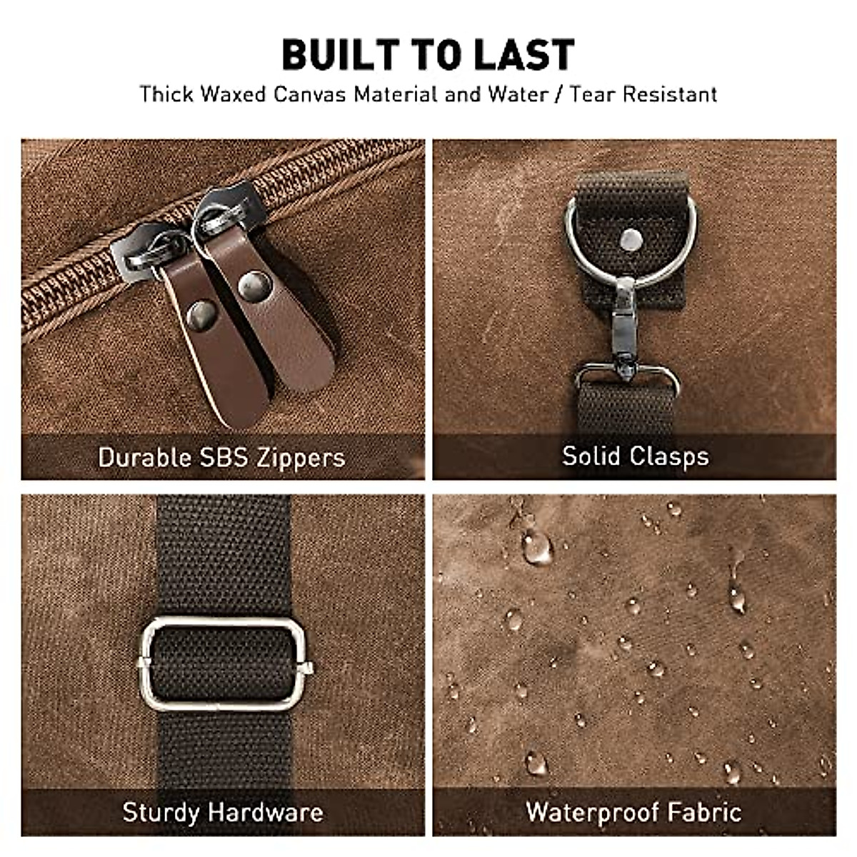 Wildroad Duffle Bag for Travel, 50L Waterproof Waxed Canvas Genuine Leather Weekender Overnight Bag Vintage Travel Hand Bag Carry on Bag