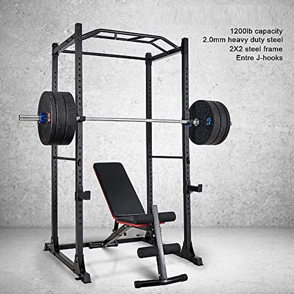 Power Cage, Squat Rack Workout Station 1200lb Capacity with 2 Extra J-Hooks for Weightlifting, Strength Training, Home Gym - 1020160-161_Intexca