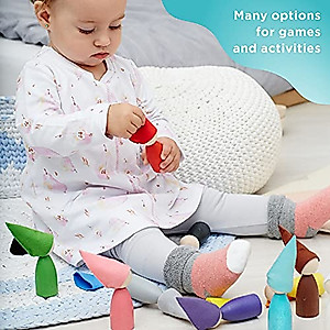 Ulanik Large Peg Dolls with Hats Toddler Montessori Toys for 3 Year Old + Kids Wooden Waldorf Dolls for Learning Color Sorting and Counting — 12 Gnomes, 3.35 in
