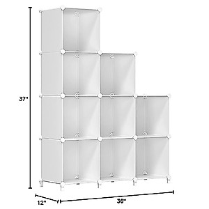 FUNLAX Cube Storage Shelf, 9 Storage Cubes Closet Organizers and Storage Portable Cube Storage Organizer Plastic Bookshelf Bookcase for Study Room, Bedroom, Office, White