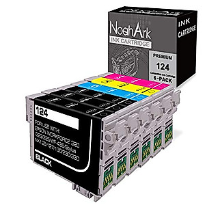 NoahArk 6 Packs T124 Remanufactured Ink Cartridge Replacement for Epson 124 use for Epson Stylus NX125 NX127 NX130 NX230 NX330 NX420 NX430 WorkForce 320 323 325 435 (3 Black 1 Cyan 1 Magenta 1 Yellow)
