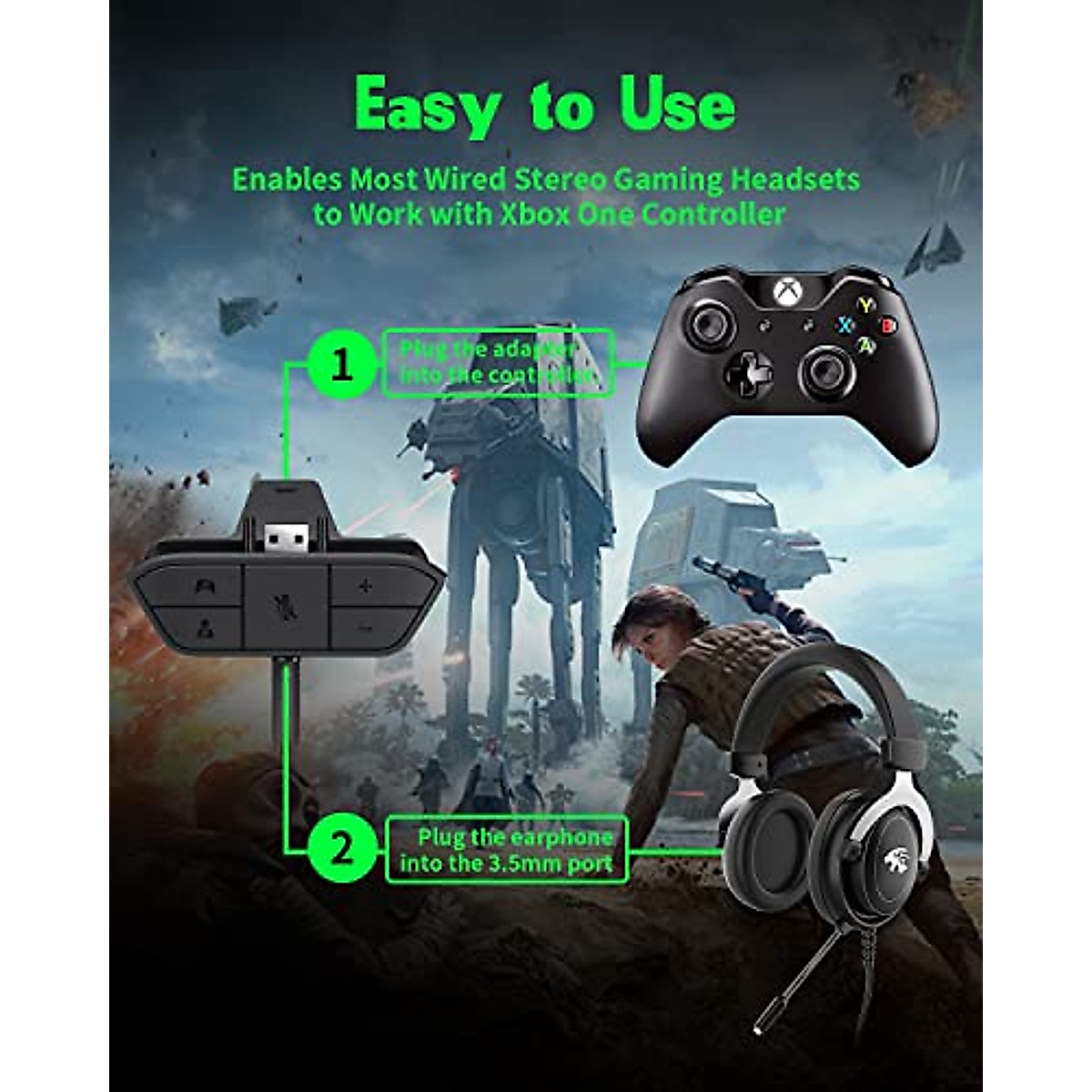OLCLSS Stereo Headset Adapter, Xbox Controller Adapter Xbox Mic Adapter for Xbox One/One S/X/Elite 1/ Elite2/ Series S/X Controller-Adjust Audio Balance (Game Sound & Voice Chat)-Low Latency