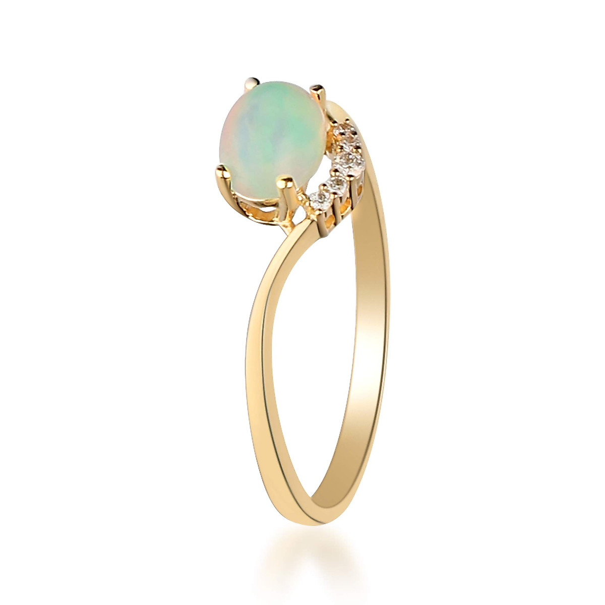 Gin & Grace 14K Yellow Gold Natural Ethiopian Opal Ring with Real Diamonds for women | Ethically, authentically & organically sourced (Round-cut) shaped opal hand-crafted jewelry for her |
