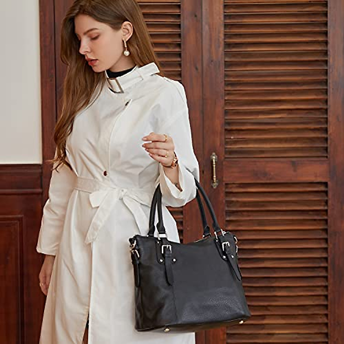 HESHE Women’s Genuine Leather Purse and Handbags Tote Top Handle Bags Crossbody Bag Hobo Purses Designer Satchel for Ladies