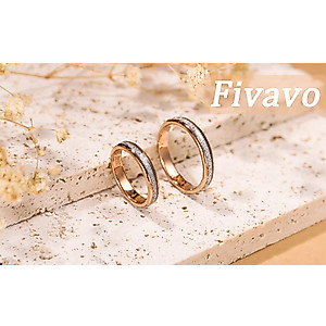 Fivavo 4mm Womens Rose Gold Rings Silver Imitated Meteorite Inlay Tungsten Wedding Band Ring Size 9