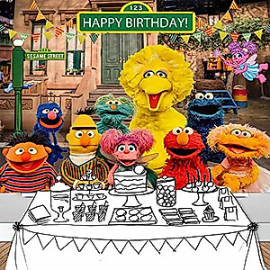 Elmo Street Cookie Monster Backdrop for Birthday Party Birthday Banner,Children Baby Shower Birthday Party Cake Dessert Table Decor Supplies Banner, Photo Studio Props7x5Ft