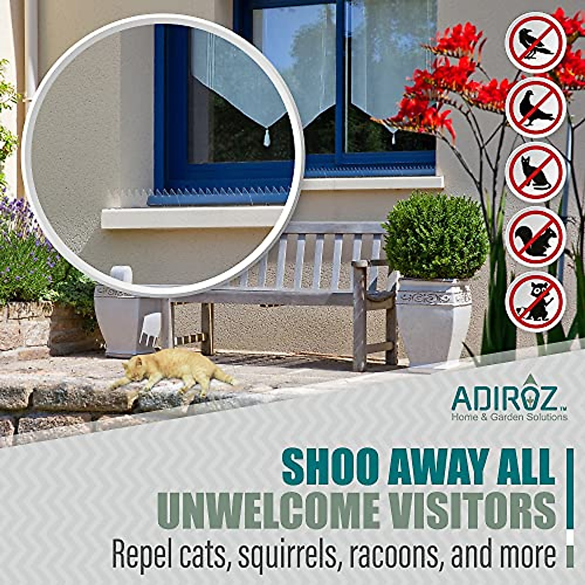 ADIROZ Clear Plastic Bird Spikes for Outdoors – Transparent Acrylic Garden Fence Animal Barrier to Keep Birds Away – Protect Your Home and Patio with a Humane Bird and Squirrel Repellent, 10 Ft.