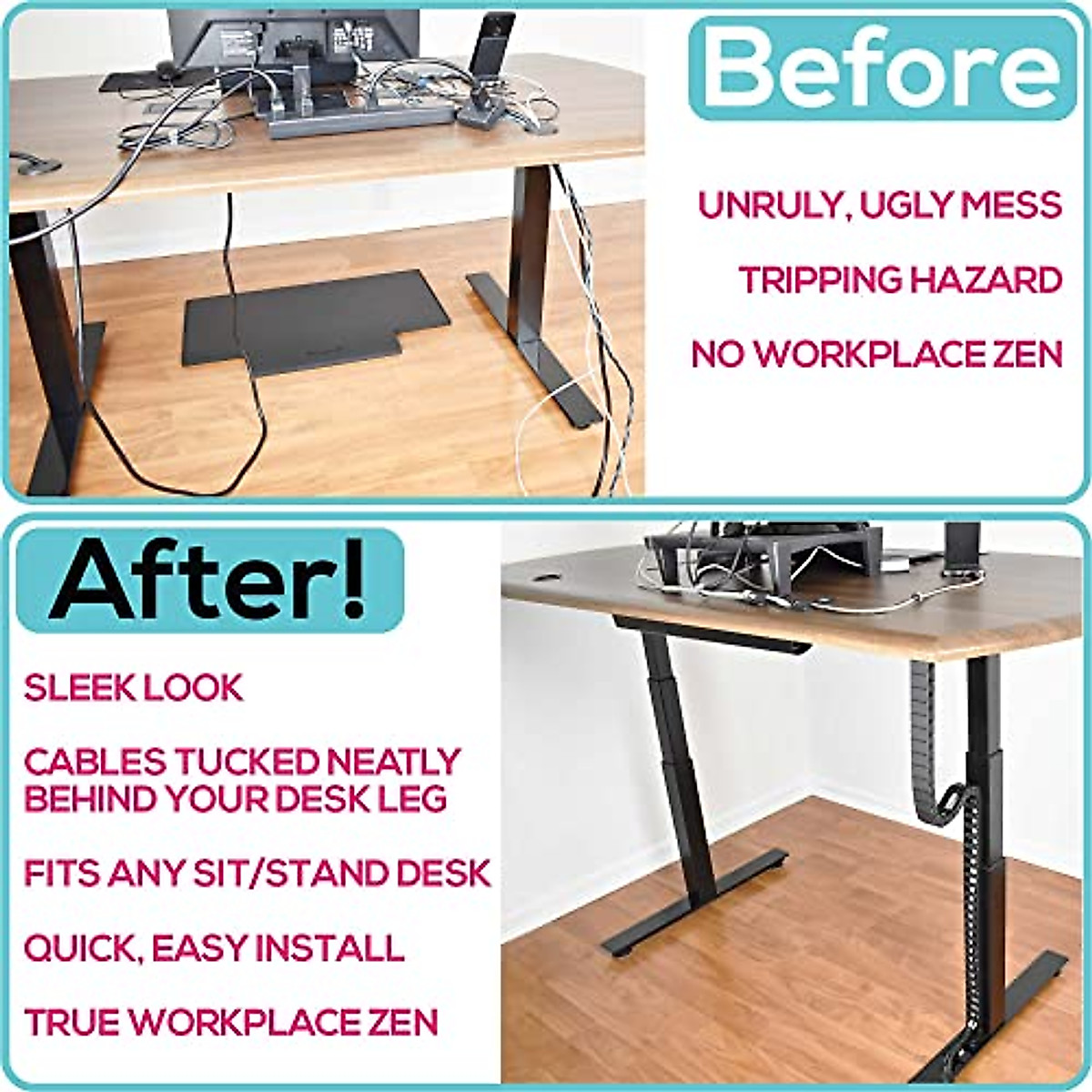 PivyCord-V Flex Chain Raceway Cable Management Solution for Sit-Stand Variable Height Desks, Flexible Cable Raceway to Hide, Organize and Protect Wires and Cables