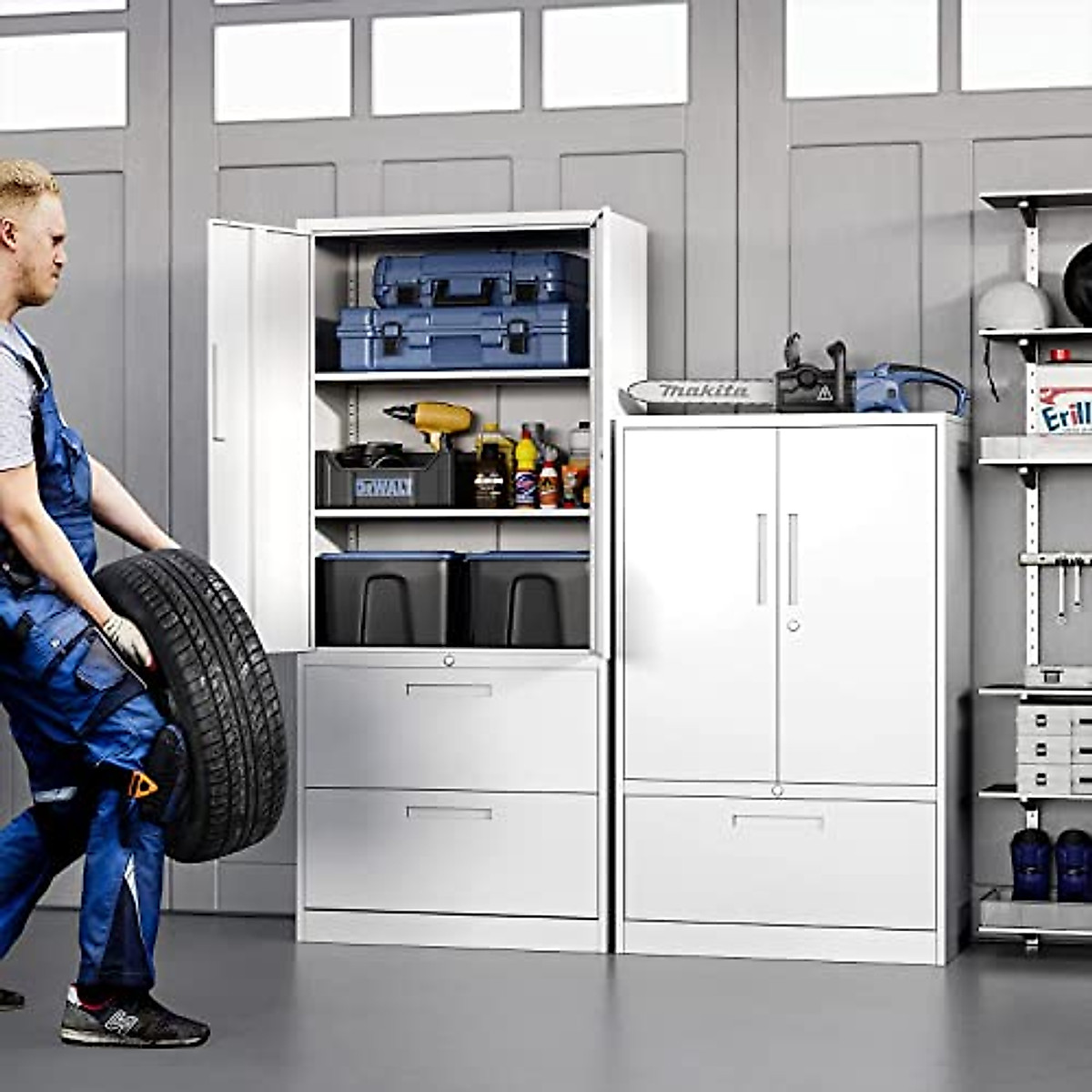 ZAOUS File Cabinet 2 Drawer, Metal File Cabinet with Lock, Lateral Filing Cabinet with Doors & Adjustable Shelves for Home Office, Living Room, Pantry, Gym, Basement, Warehouse, White