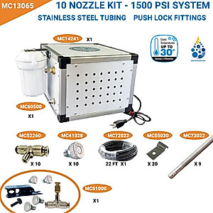 Mistcooling System - High pressure Misting System - Stainless Steel Tubing - 1500 PSI Misting Pump - DIY Misting System - Residential, Commercial & Industrial - (18 Ft Mist Line - 10 Nozzles)