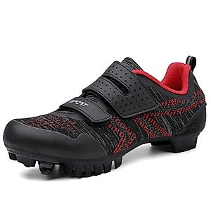Ksloutdoor Unisex Outdoor Sports Cycling Shoes MTB/Mountain Men's Bike Shoes SPD Women's Compatible 2-Bolt Red Size 8/10.5