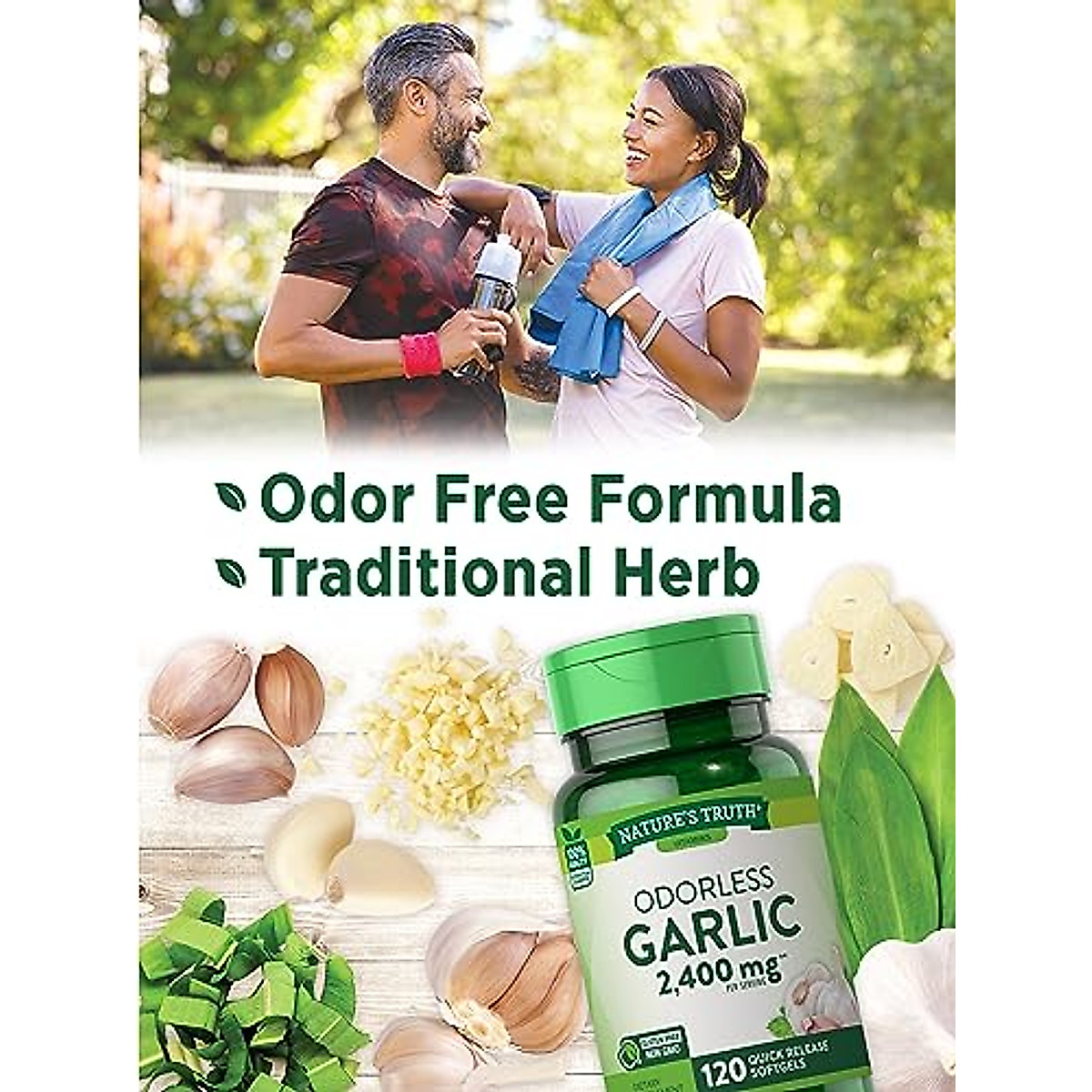 Odorless Garlic 2400 mg | 120 Softgel Capsules | High Strength Extract Pills | Non-GMO, Gluten Free Supplement | by Nature's Truth