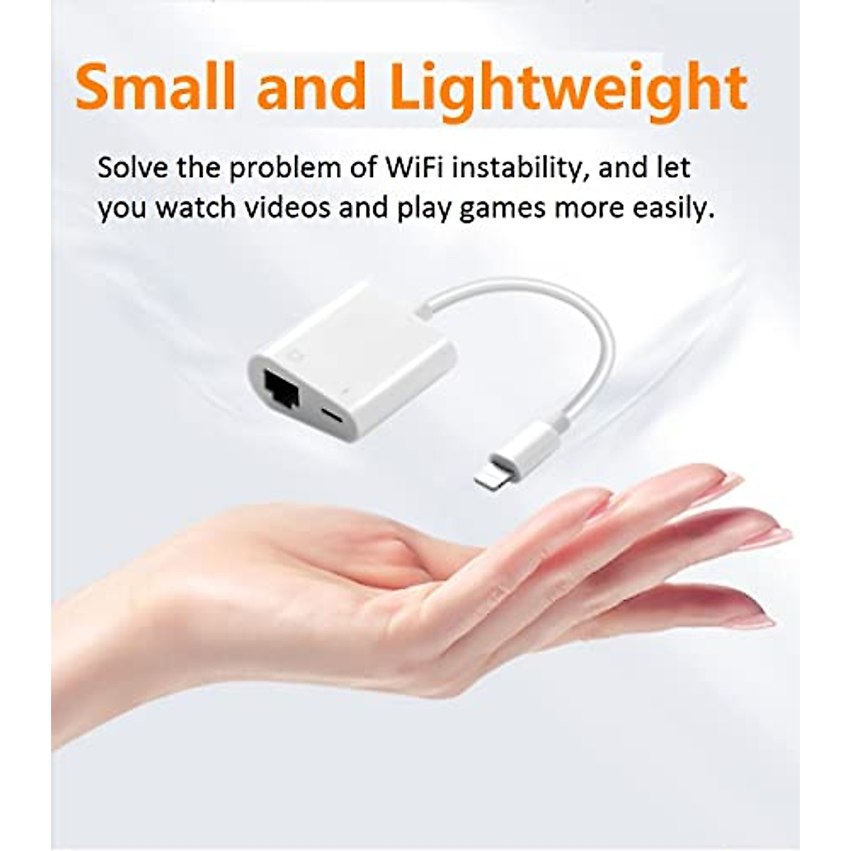 Apple MFI Certified Lightning to Ethernet Adapter for iPhone,2 in 1 LAN Ethernet Network to Lightning Adapter for iPhone 14/13/Pro Max/12/11/XS/XR/X/8/7/6/5 iPad 100Mbps Cat 8 7 6