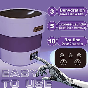 Mini Washing Machine, 15L Portable Washer, Foldable Washing Machine with Spin, Small Portable Washer and Dryer Combo for Apartments, Camping, Travel(Purple)