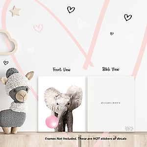 Designs by Maria Inc. Set of 6 UNFRAMED safari animal kids blowing pink bubblegum nursery decor | Cute animal pictures | Animal posters safari wall decor | Animal bubbles play room Wall Art (8"x10")