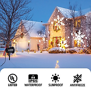 SYOND Christmas Snowflake Projector Lights Outdoor Indoor, Highlight White Snow LED Snowfall Show Projection Lamp,IP65 Waterproof Decorative Lighting for Xmas Home Party Wedding Garden Patio Landscape