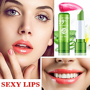 WYBLZPXZ 3 Pack Aloe Vera Lipstick,Long Wear Nutritious Lip Stick,Magic Temp Color Changing Lip Gloss,Lipstick,Moisturizing,Waterproof Matte Lip Balm Makeup