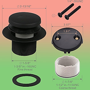 QLXAQLX Tip Toe Bathtub Drain Trim Kit,Two Hole Overflow Plate With Two Matching Screws,Replacement Bath Drain Trim Kit And Universal Fine/Coarse Thread Easy To Install(Matte Black)