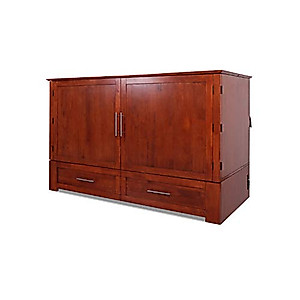 Emurphybed Daily Delight Murphy Cabinet Chest Bed with Charging Station & 6" Memory Foam Mattress, (Queen, Cherry)