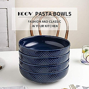 KOOV 46 OZ Pasta Bowls Set of 4, Ceramic Bowl, Large Bowl For Eating, Large Salad Bowl Set of 4, Dinner Bowls Set Microwave Safe (Aegean)
