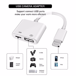 Apple Certified Lightning Male to USB Female Adapter OTG and Charger Cable for iPhone 11 12 Mini max pro xs xr x se 7 8plus Ipad air A Camera Memory Stick Flash Drive Cord Converter Charging Splitter