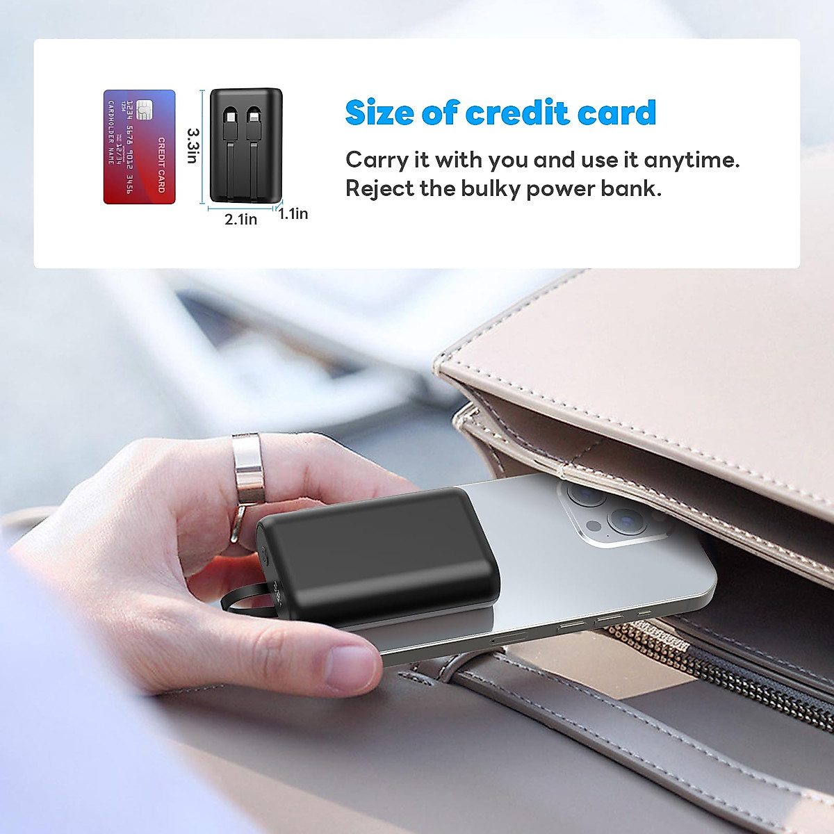 OHZHAO Portable Phone Charger 12000mAh with Built-in Cables, LED Display, Fast Charging Ultra Compact Portable Charger Power Bank, Battery Pack for iPhone 15/14/13/12 Series,Samsung/Google/LG/iPad etc