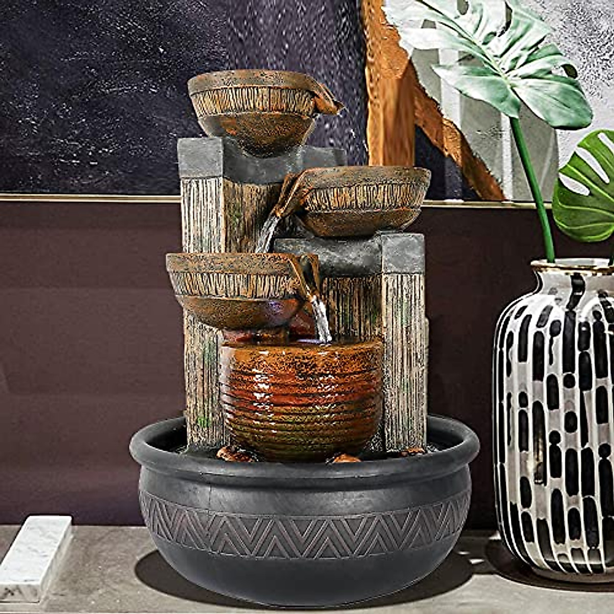 Hamiedun Tabletop Water Fountains Indoor Waterfall and Calming Water Sound Relaxation Desktop Fountain，The for Office, Room Decoration, Portable Feng Shui Fountain Indoor and Outdoor (15.7iches)