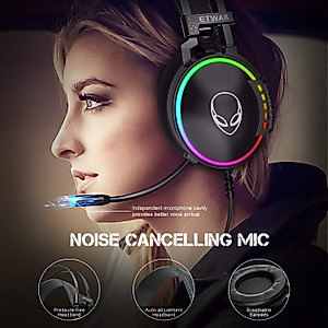 ETWAR EG100 USB Gaming Headset for PC, Computer Headphones with Microphone/Mic Noise Cancelling, Video Gaming Headset USB, RGB Flowing Light - Wired Headphones for PS4, PS5, Laptop, Call Center