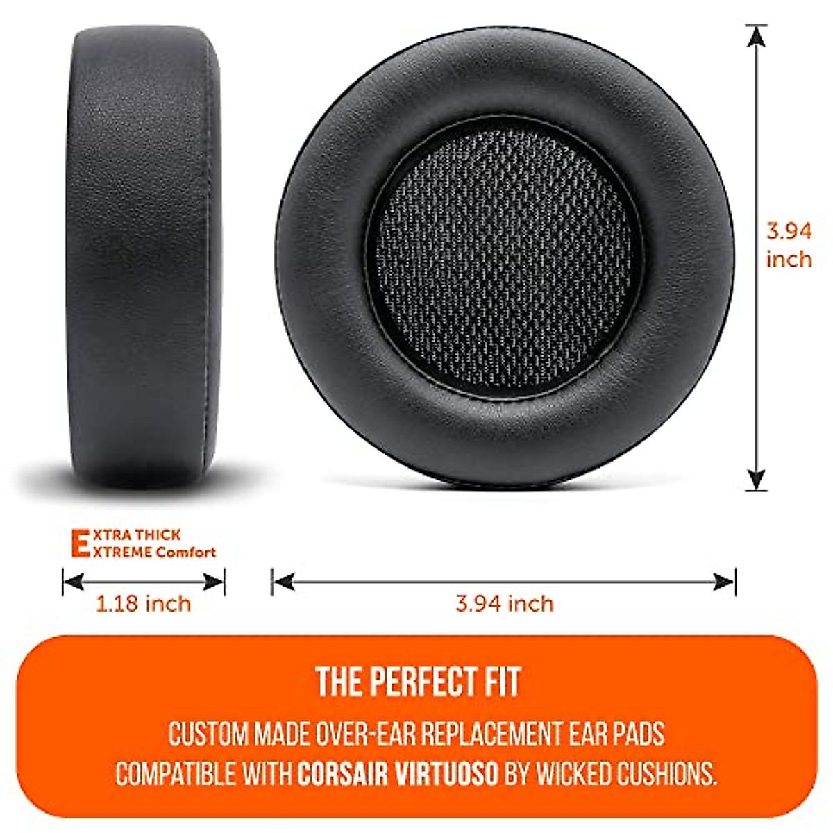 WC Upgraded Replacement Earpads for Corsair Virtuoso Gaming Headset Made by Wicked Cushions | Improved Durability, Thickness, Softer Leather, and Sound Isolation | Black