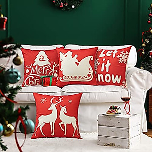 OTOSTAR Christmas Decorations Red Christmas Waterproof Pillow Covers 18 x 18 Inches Set of 4 Outdoor Merry Christmas Tree Deer Throw Pillow Covers Xmas Series Cushion Case Garden Pillowcase for Sofa