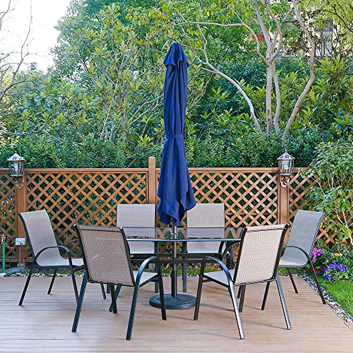 Aok Garden 6.5×10Ft Rectangular patio umbrella Outdoor table umbrella tilt with Push Button and Crank for Deck Pool Market, Navy Blue