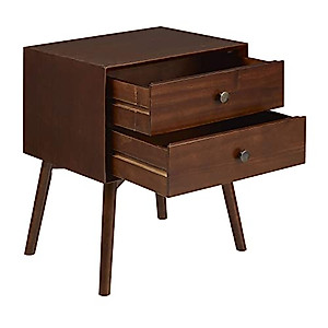 Walker Edison Mid Century Modern Wood Nightstand Side Table Bedroom Storage Drawer Bedside End Table, 2 Drawer, Walnut
