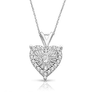 NATALIA DRAKE 1/4 Cttw Heart Halo Diamond Necklace for Women in Rhodium Plated 925 Sterling Silver Color H-I/Clarity I1-I2