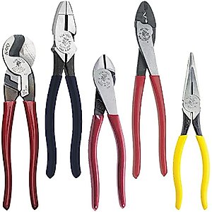 Dipped Plier Kit, Diagonal-Cutting, Needle-Nose, Side-Cutting High Leverage Linesman Pliers, Cutter and Crimper, 5-Piece