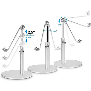 AICase Telescopic Adjustable iPad Holder,Universal Multi Angle Aluminum Stand Compatible with iPhone Smart Cell Phone/Tablet/iPad(4-13 inch), Silver
