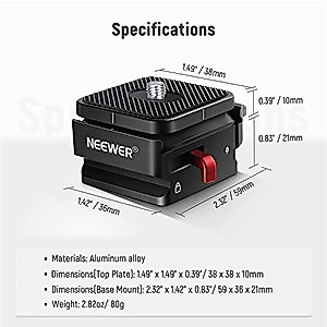 NEEWER Quick Release Plate, Camera Mount Adapter with 1/4" and 3/8" Screw Thread, Quick Release System for Tripod, Monopod, Stabilizer, Slider, Max. Load 11lb/5kg (QRP-1)